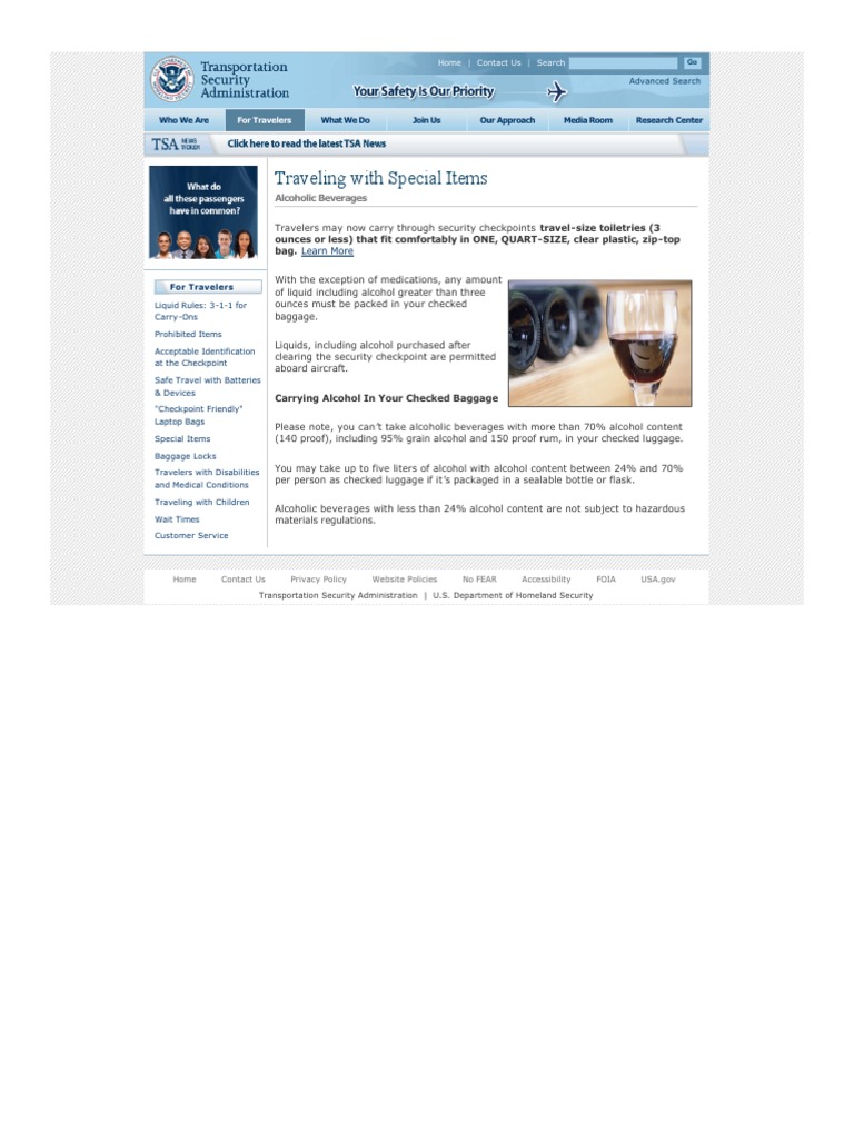 TSA Alcohol Rules for Checked Baggage | PDF | Science & Mathematics