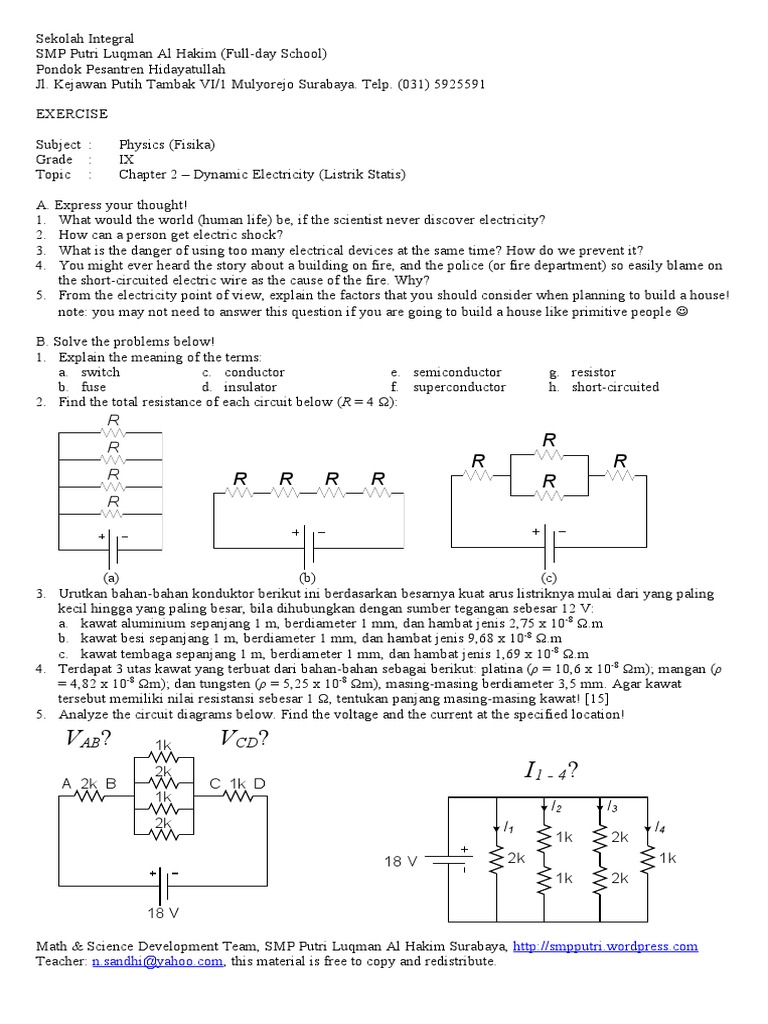 Electricity Worksheets 9th Grade