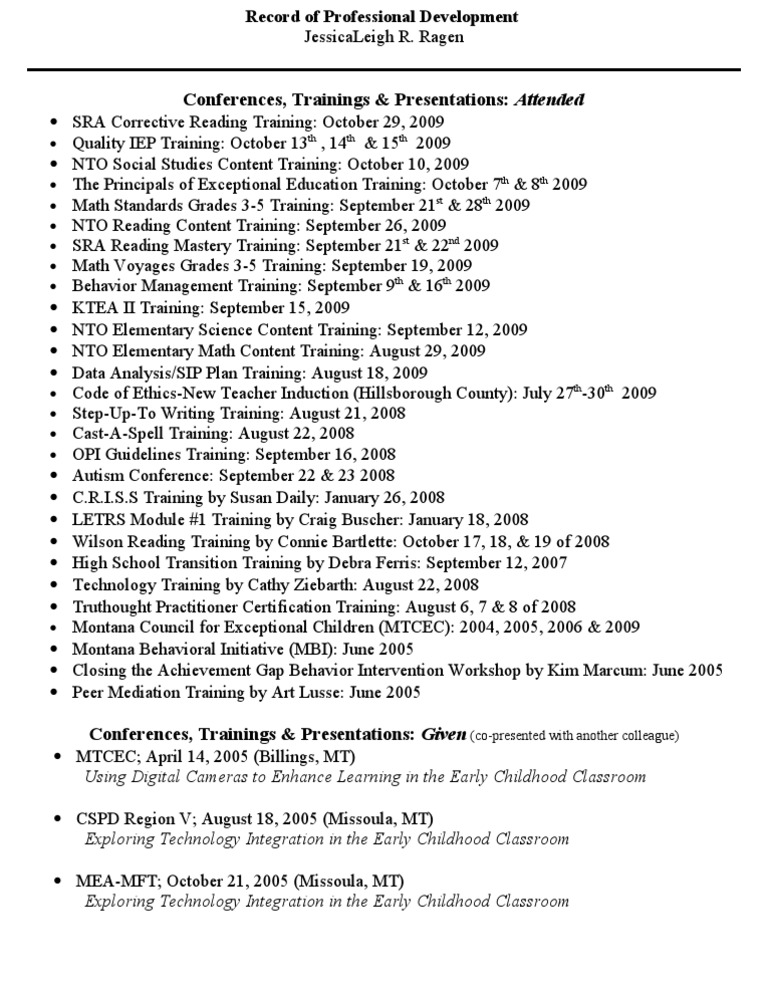 Professional Development Record 11-18-09 | PDF