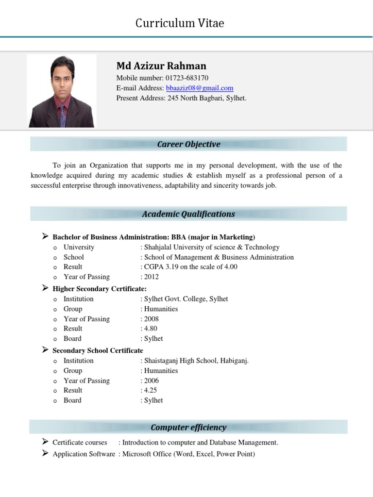 Curriculum Vitae: MD Azizur Rahman | PDF | Computing And Information Technology | Science
