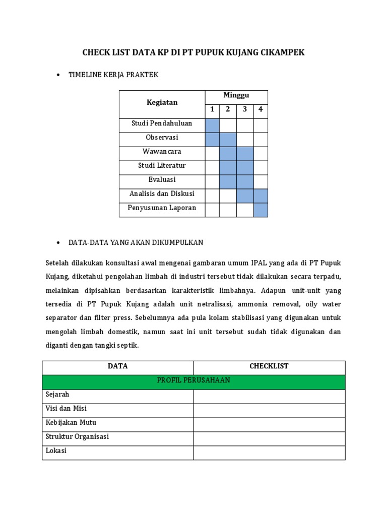 Check List Data KP Di PT Pupuk Kujang Cikampek | PDF