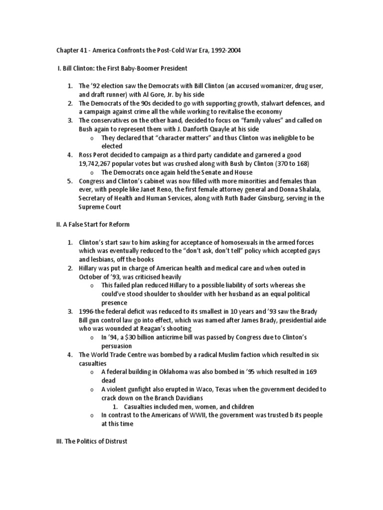 APUSH Chapter 41 Outline | PDF | Bill Clinton | American Government