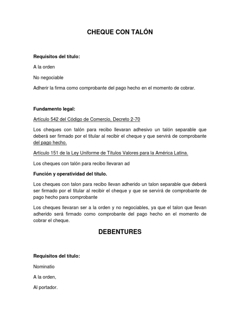 Cheque Con Talón | PDF | Instrumento negociable | Cheque