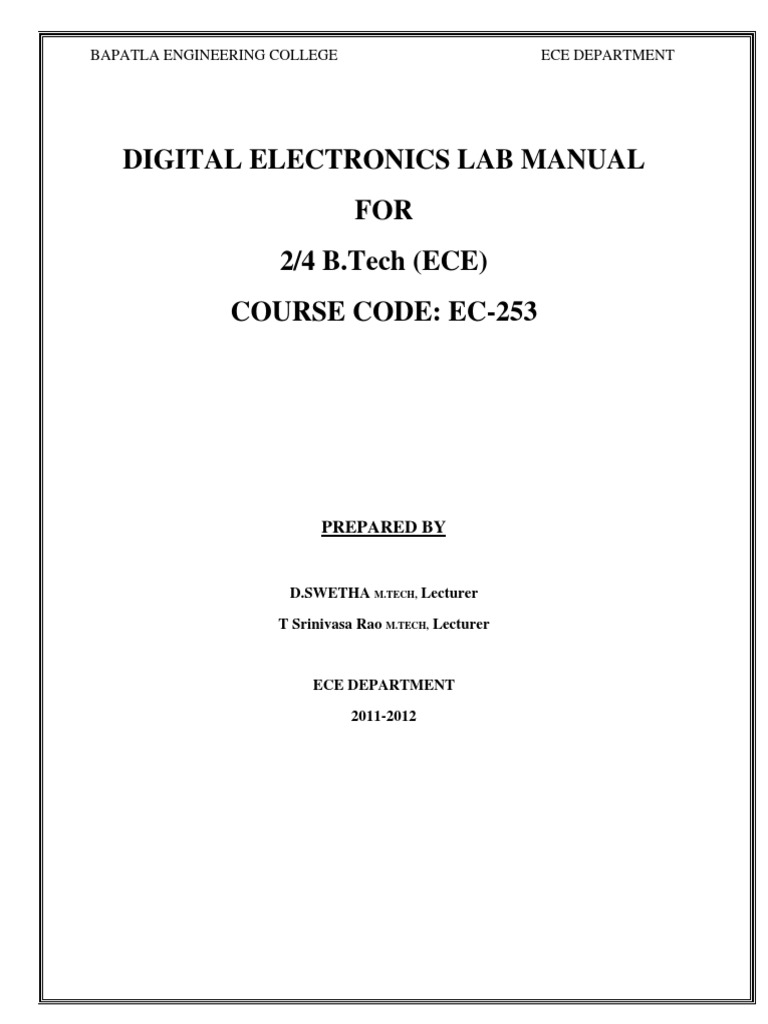 Digital Electronics Lab Manual FOR 2/4 B.Tech (ECE) Course Code: Ec-253 ...