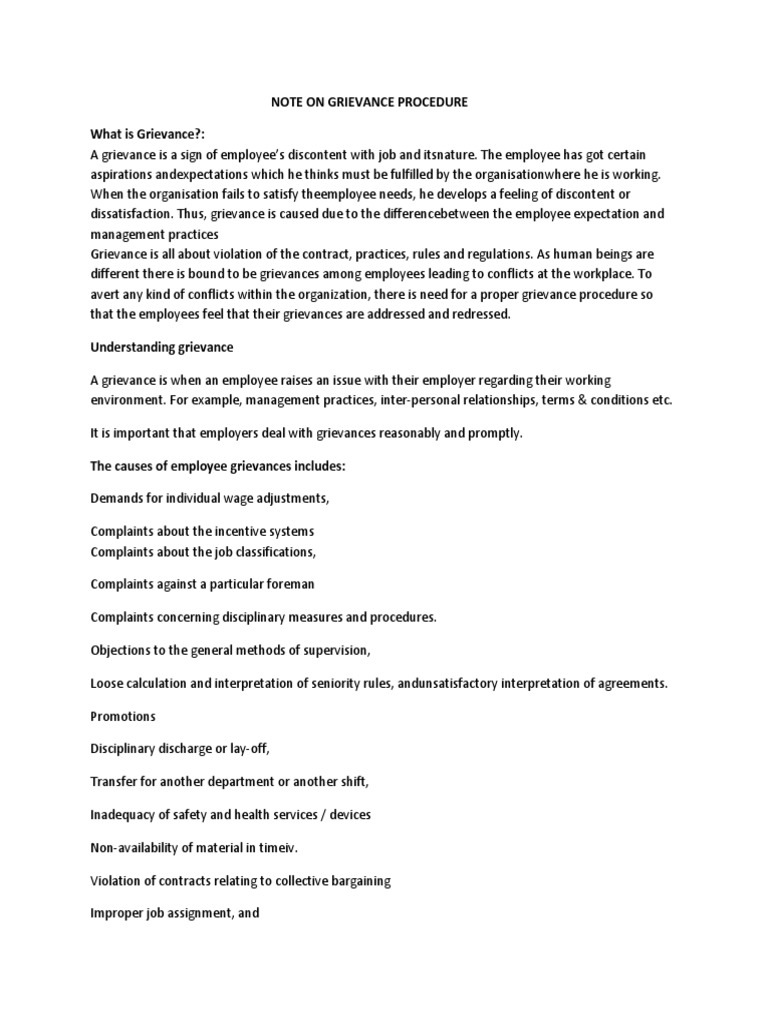 Note On Grievance Procedure What is Grievance? | Employment | Government