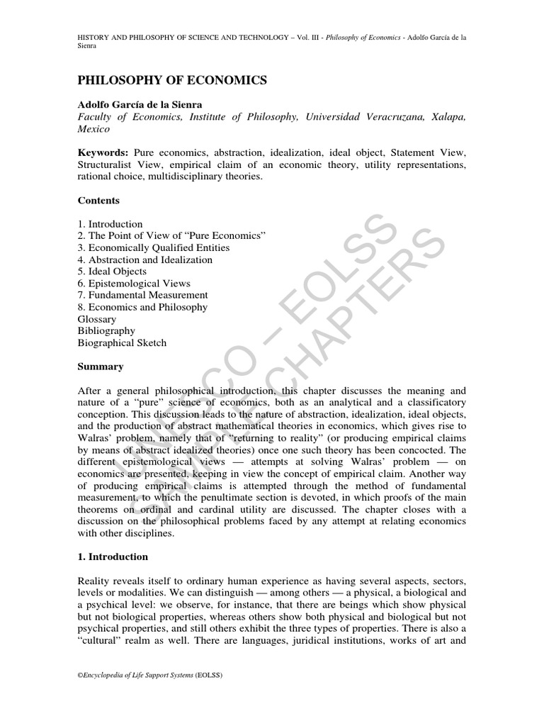 Unesco - Eolss Sample Chapters: Philosophy of Economics | PDF | Abstraction | Economics
