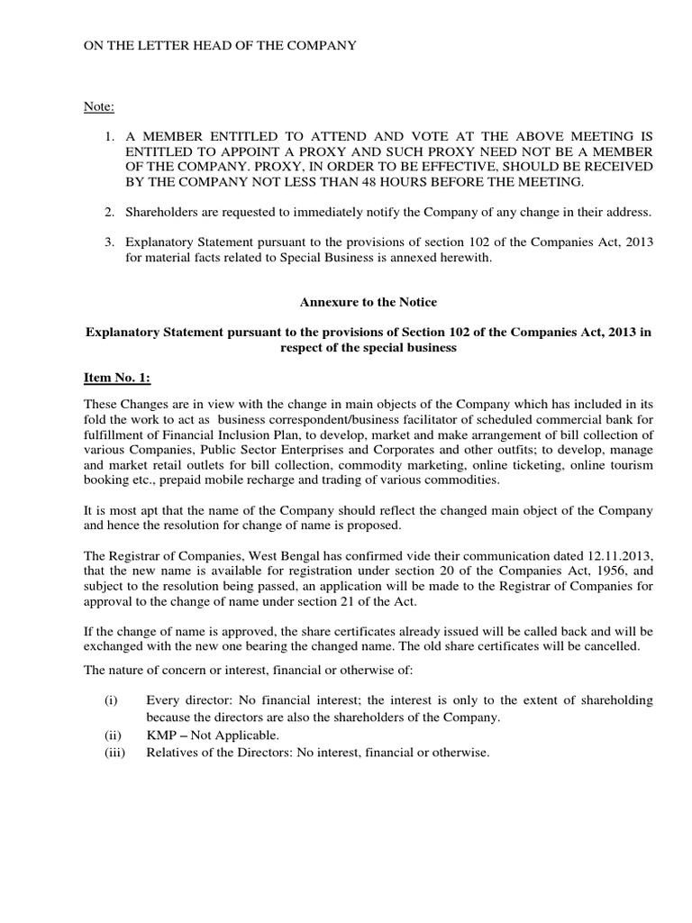 Explanatory Statement | PDF | Business | Social Institutions