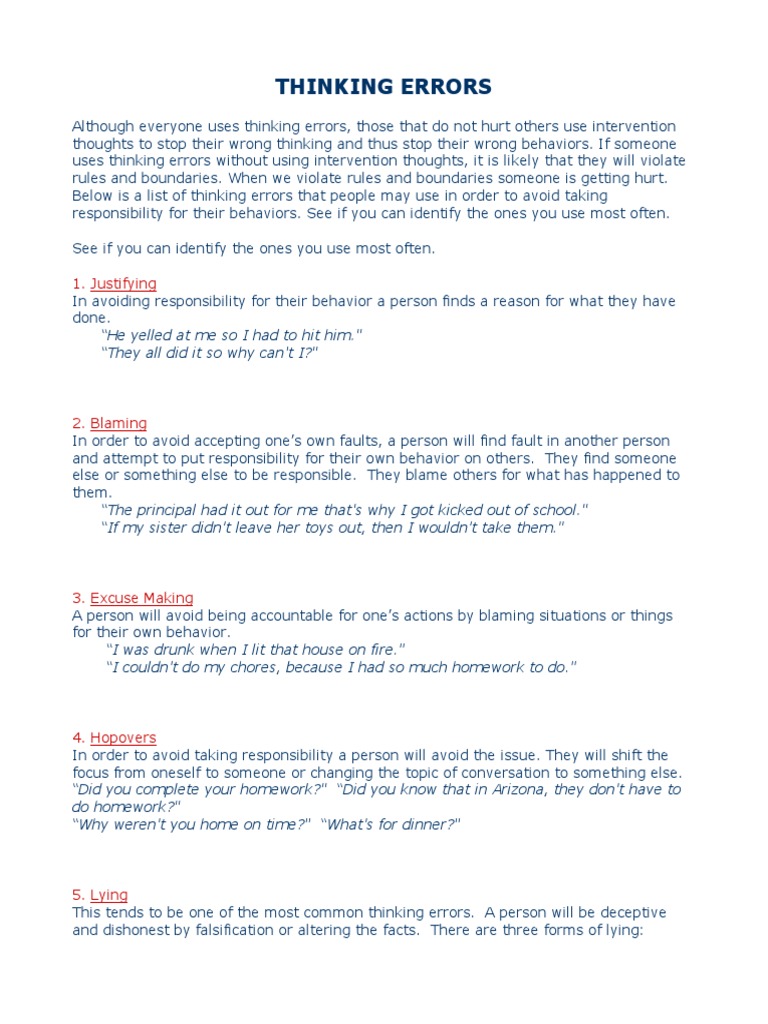 Thinking Errors | PDF | Anger | Thought