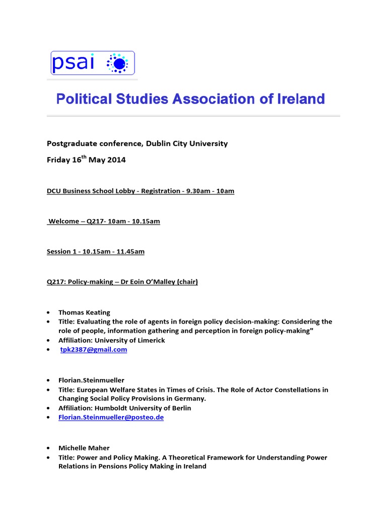 PSAI PG2014 Programme | PDF | Republic Of Ireland | Political Science