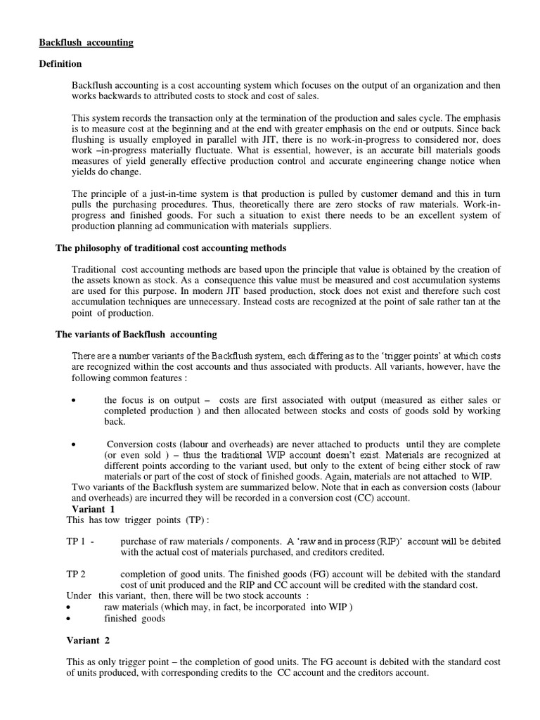 Backflush Accounting Explained | PDF | Cost Of Goods Sold | Debits And ...