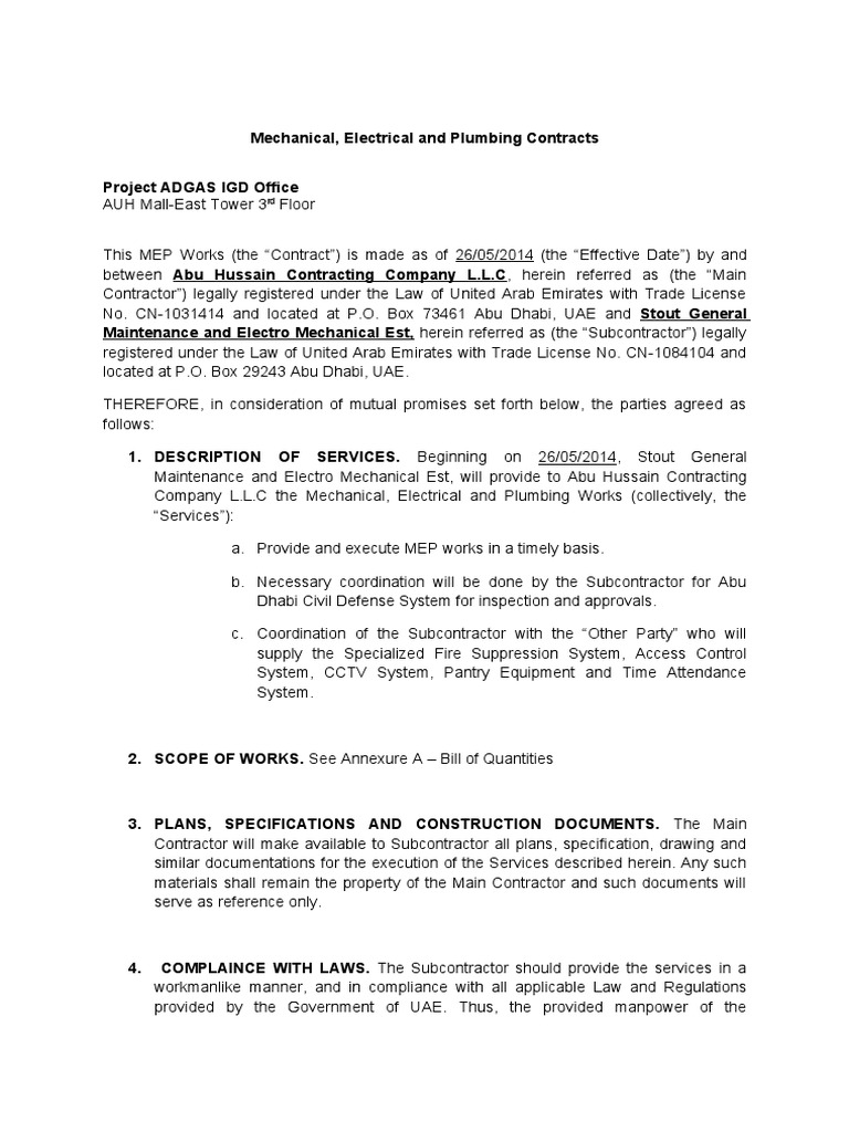 Draft MEP Contract | PDF | Business