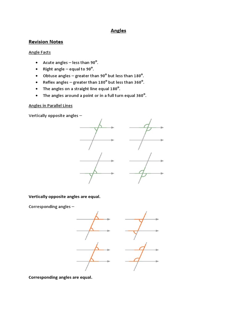Angles Revision Notes: Vertically opposite angles are equal