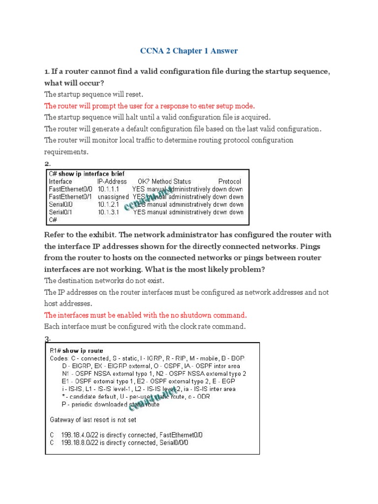 CCNA 2 Chapter 1 Answer | PDF | Router (Computing) | Computer Network