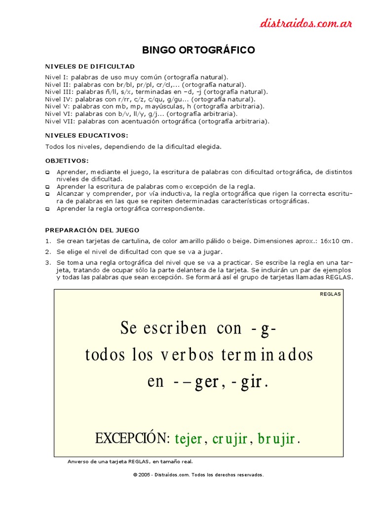 Bingo Ortografico | PDF | Ortografía | Palabra