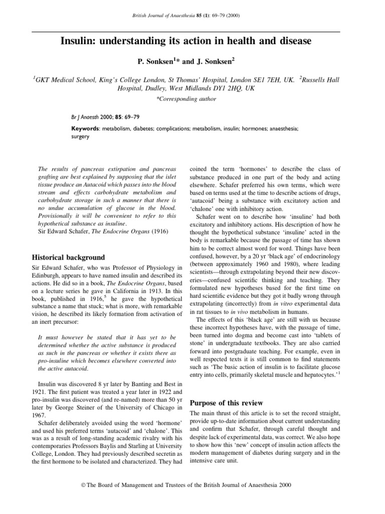 Insulin: Understanding Its Action in Health and Disease | PDF | Insulin ...