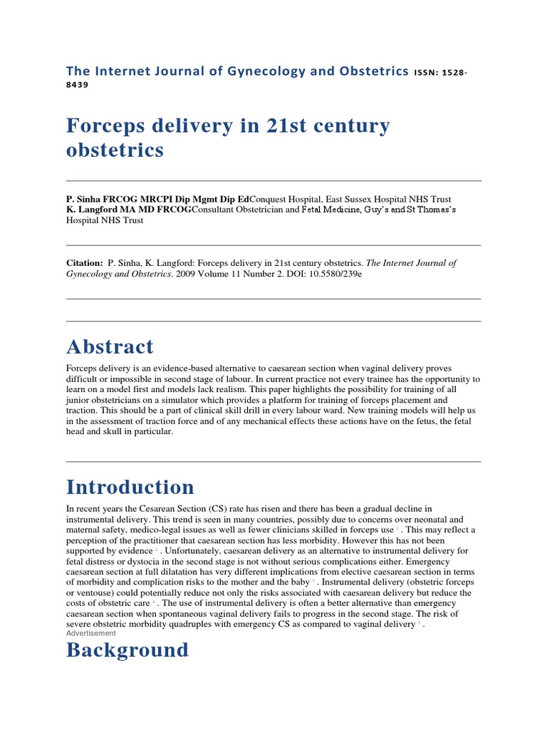 Forceps Delivery Training in Obstetrics | PDF | Caesarean Section ...