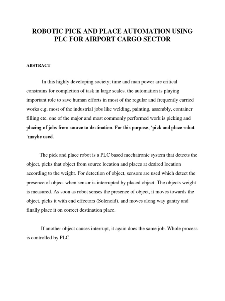 Robotic Pick and Place Automation Using PLC For Airport Cargo Sector ...