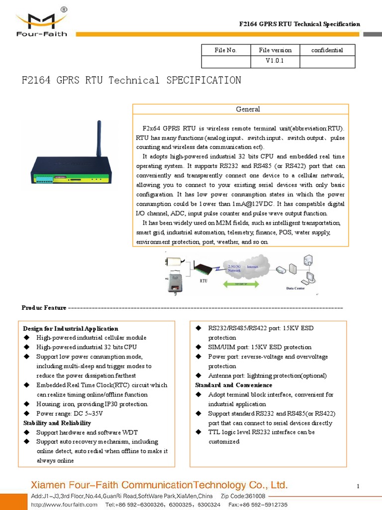 f2164 Gprs Rtu Technical Specification | PDF | Communications Protocols | Digital Electronics