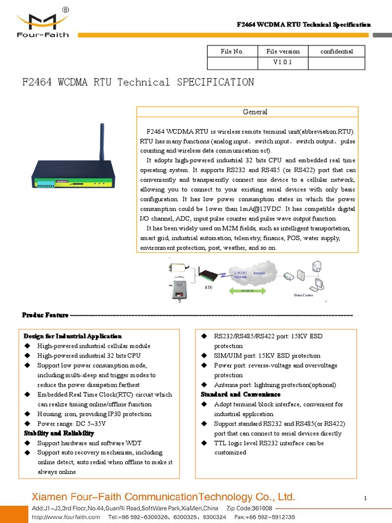 f2464 Wcdma Rtu Technical Specification | PDF | Communications Protocols | High Speed Packet Access