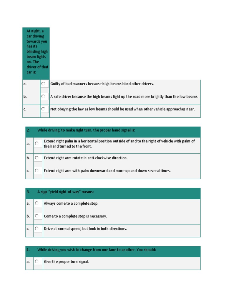 Questionnaire Traffic Rules | PDF | Traffic | Transportation Engineering