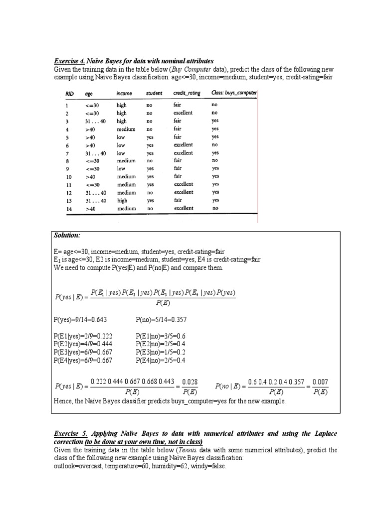 Exercises Classificatiwqeon | PDF | Statistical Classification ...