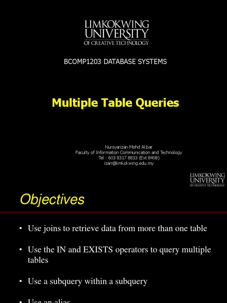 Multiple Table Queries: Bcomp1203 Database Systems | Download Free PDF | Table (Database) | Sql