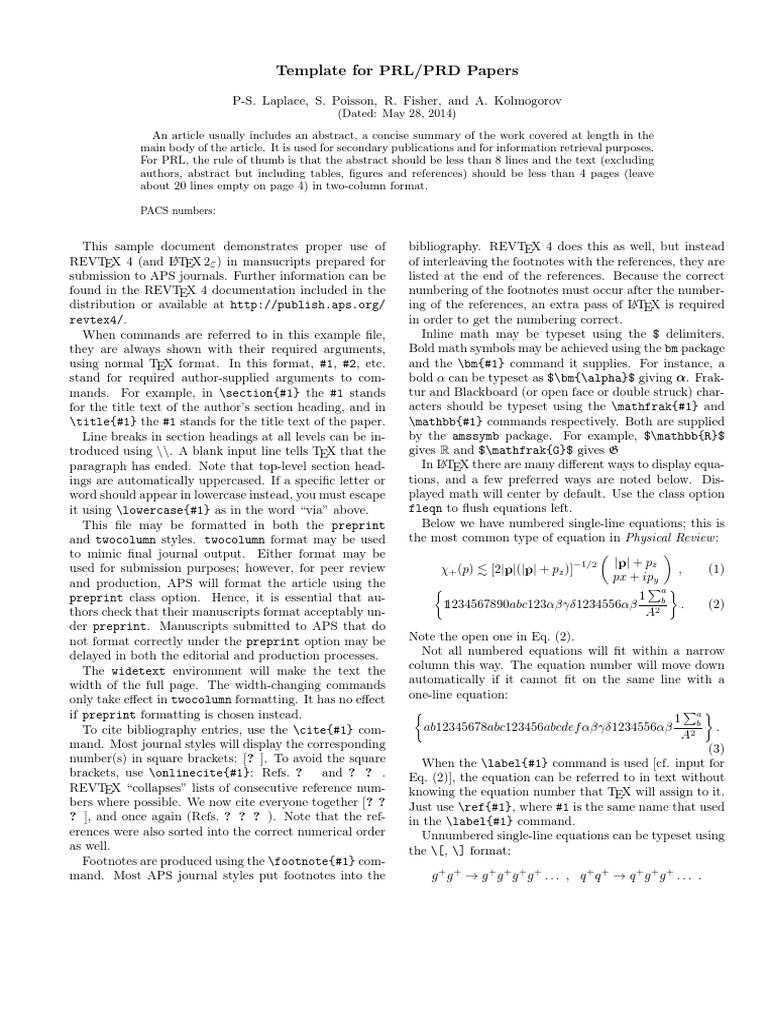 Template For PRL/PRD Papers: PACS Numbers | PDF | Citation | Writing