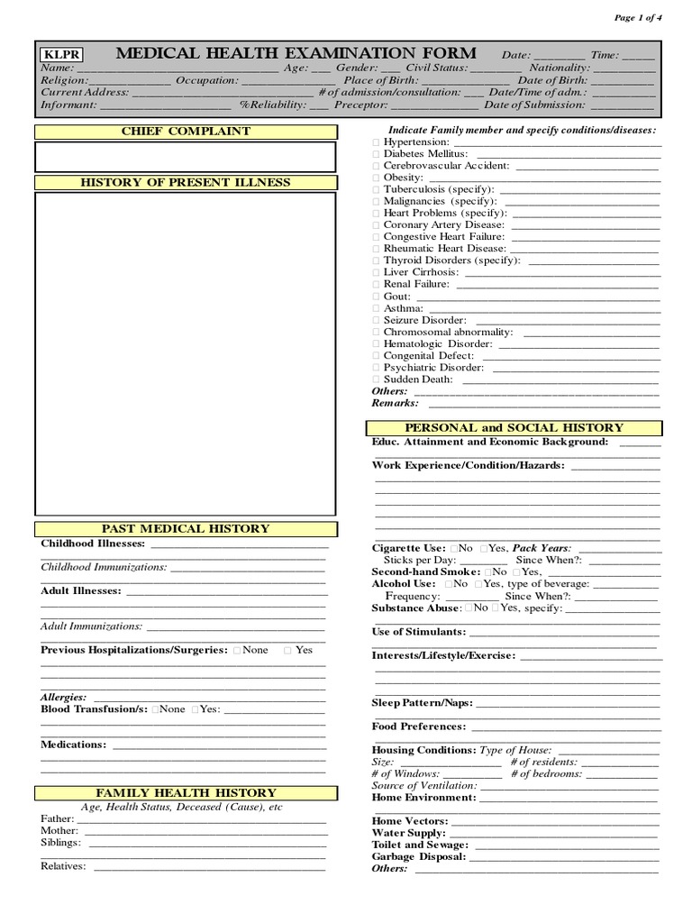 Medical Health Examination Form | PDF | Human Anatomy | Medicine