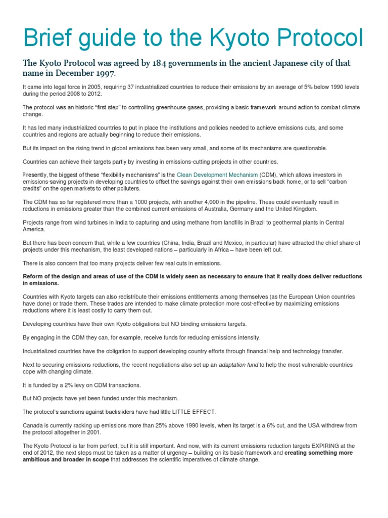 Overview of the Kyoto Protocol | PDF | Clean Development Mechanism ...