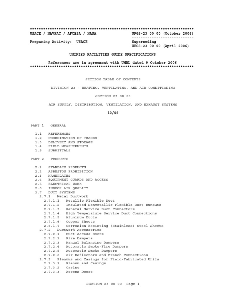 Specifications for an HVAC System for Air Supply, Distribution ...