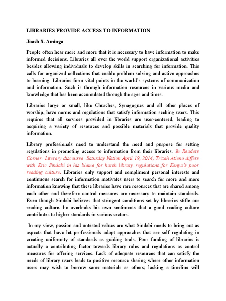Libraries Provide Access To Information | PDF | Libraries | Reading ...