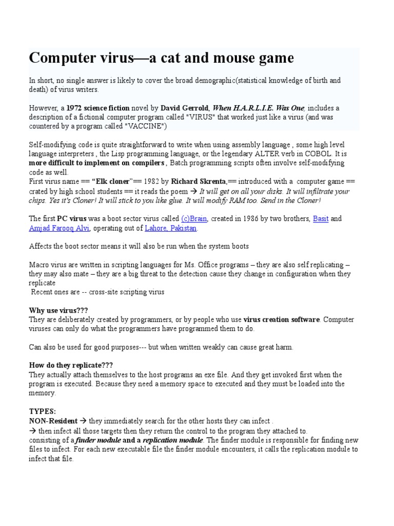 Computer Virus-A Cat and Mouse Game | PDF | Computer Virus | Computer ...