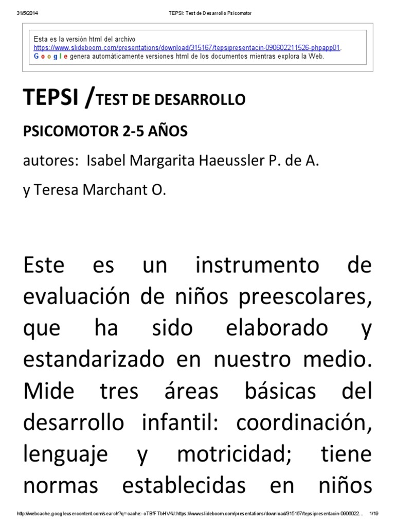 TEPSI - Test de Desarrollo Psicomotor | PDF | Psique (psicología ...