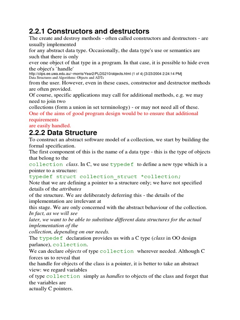 2.2.1 Constructors and Destructors | PDF | C (Programming Language ...