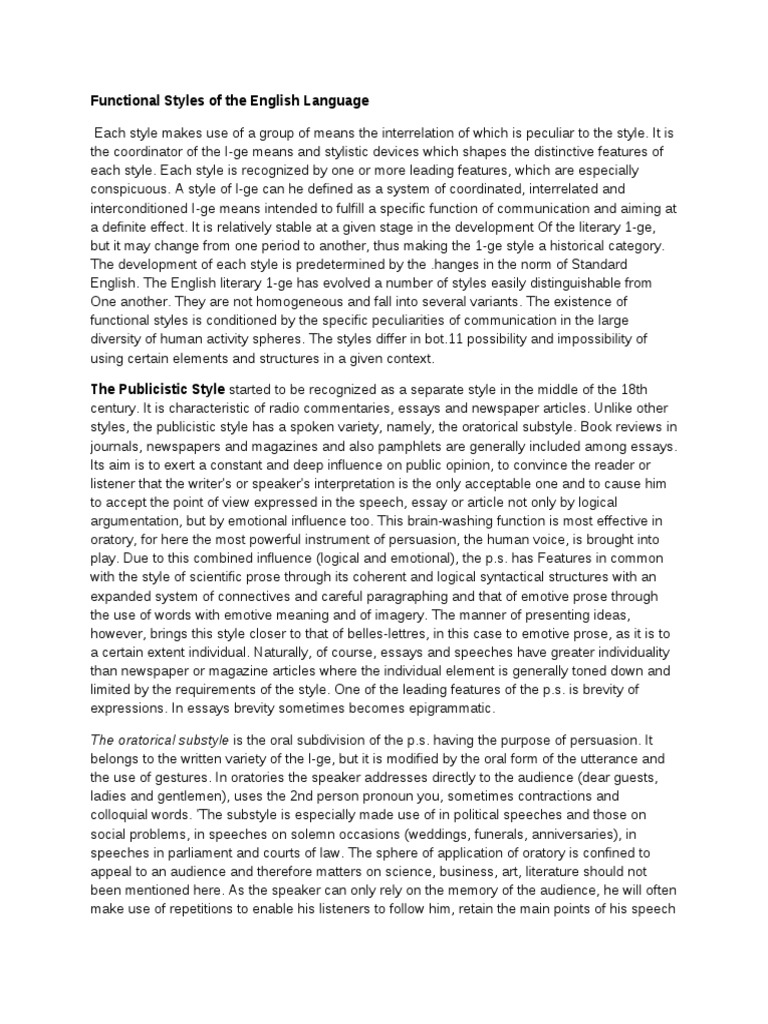 Understanding English Functional Styles | PDF | Rhetoric | Essays