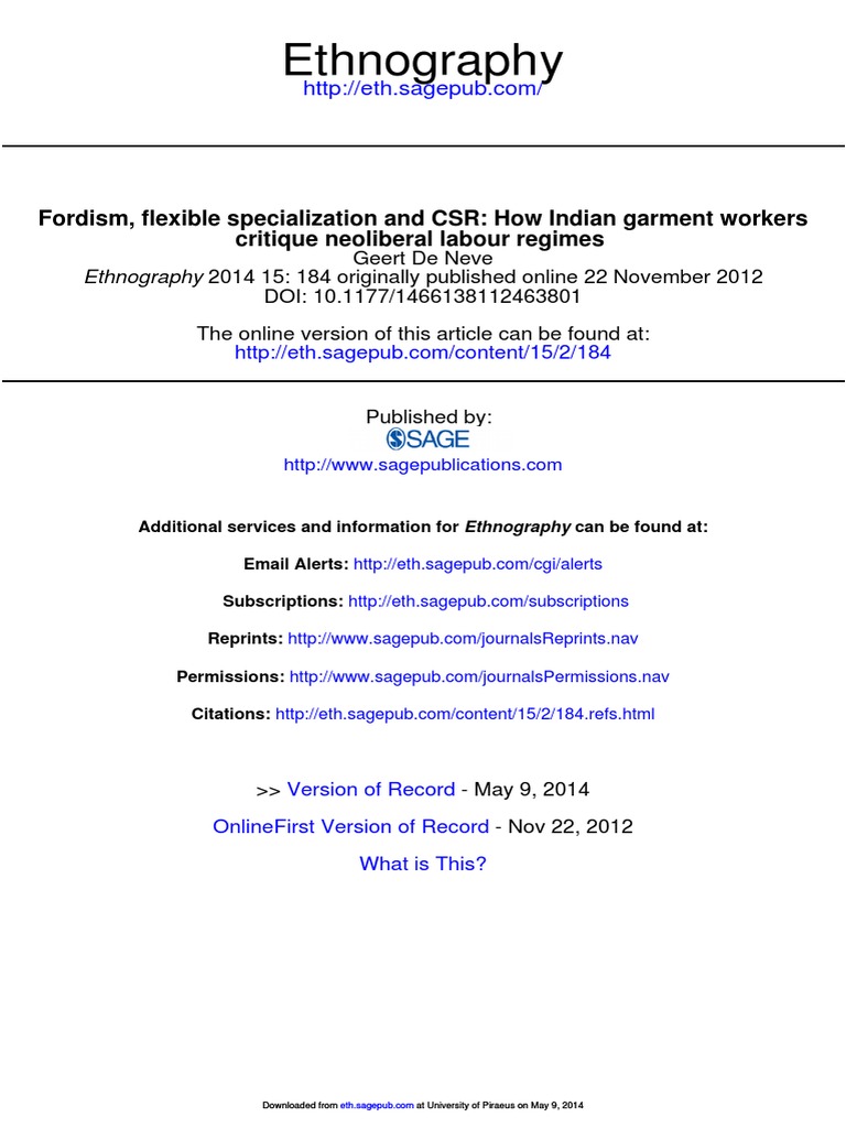 Ethnography 2014 de Neve 184 207 | PDF | Corporate Social ...