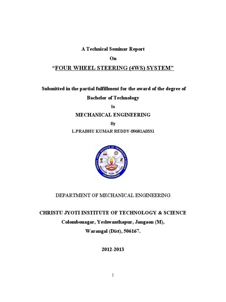 "Four Wheel Steering (4Ws) System": Department of Mechanical ...