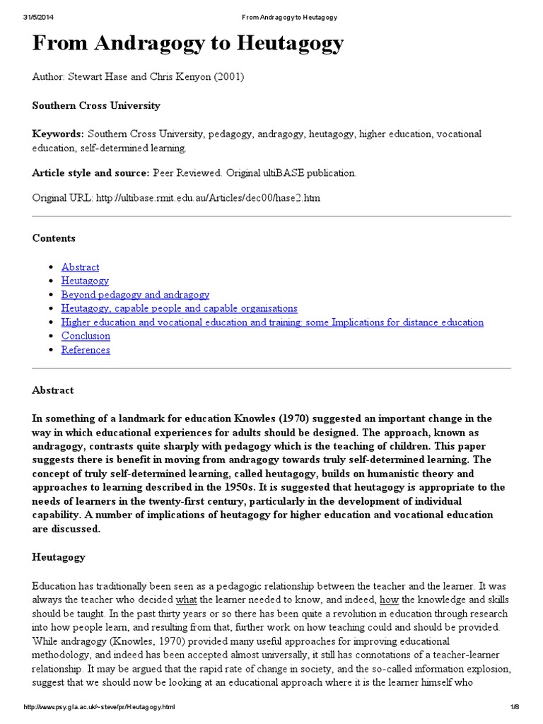 From Andragogy To Heutagogy | PDF | Emergence | Education Theory