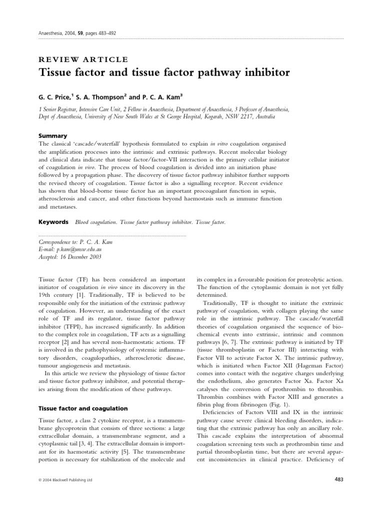 Tissue Factor and Coagulation Pathways | PDF | Coagulation | Thrombosis