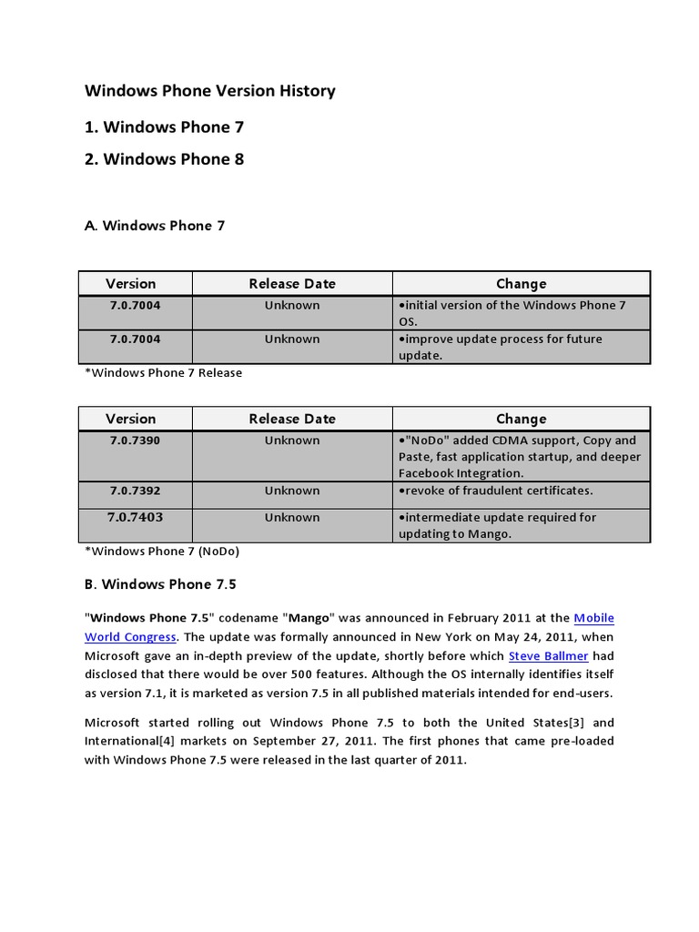 Windows Phone Version History | PDF | Windows Phone | System Software