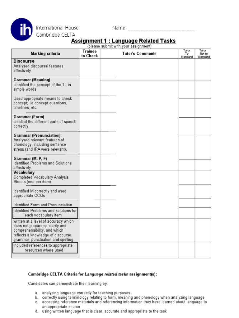 Assignment 1: Language Related Tasks: International House Name ...