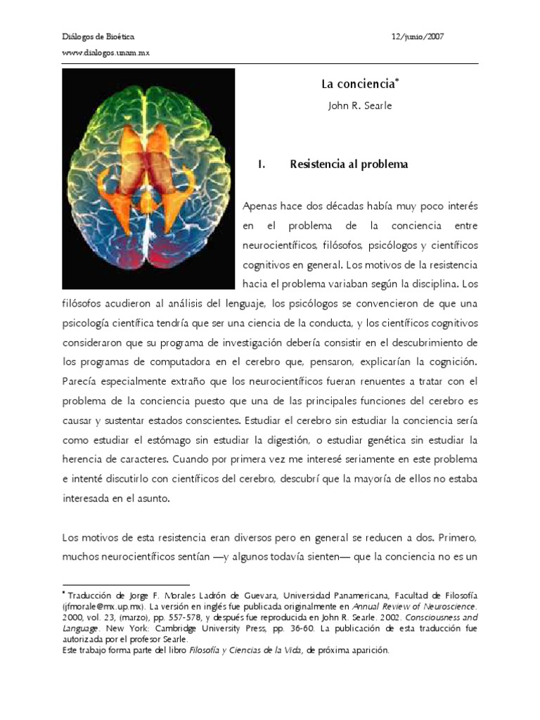 La conciencia como un problema biológico: una perspectiva filosófica ...