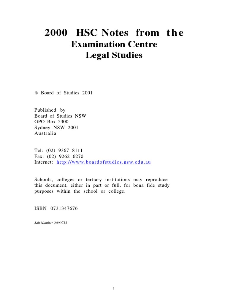 2000 HSC Notes From T H E: Examination Centre Legal Studies | PDF ...