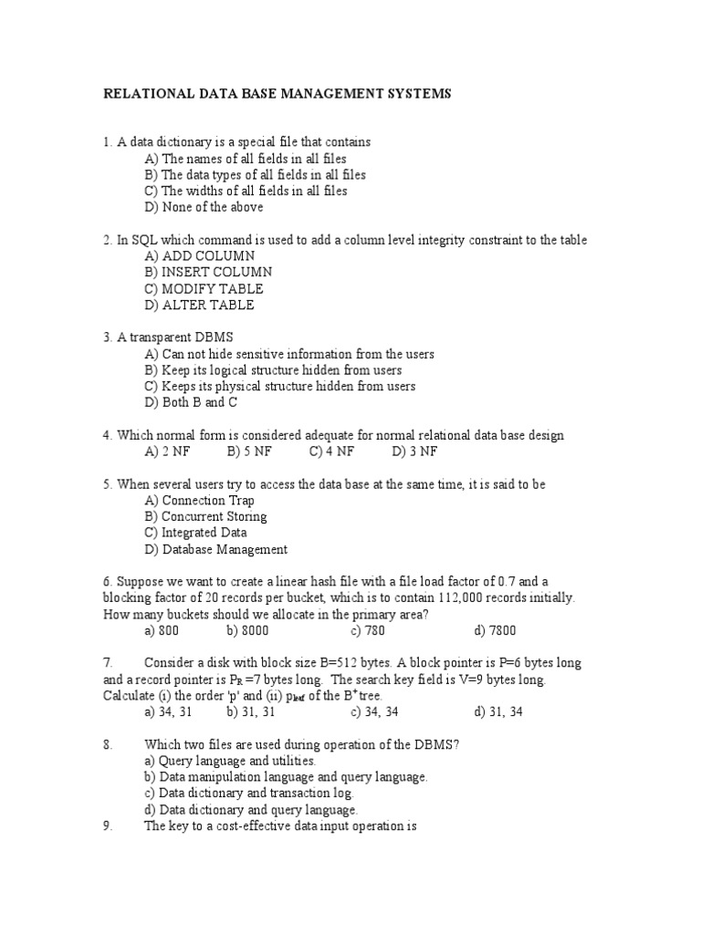 Rdbms Questions | PDF | Databases | Computer File