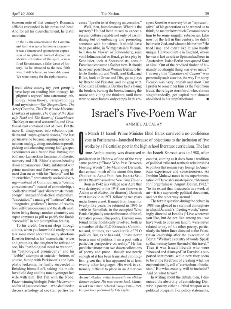 Israel's Five-Poem War: Debate over Including the Works of Palestinian ...