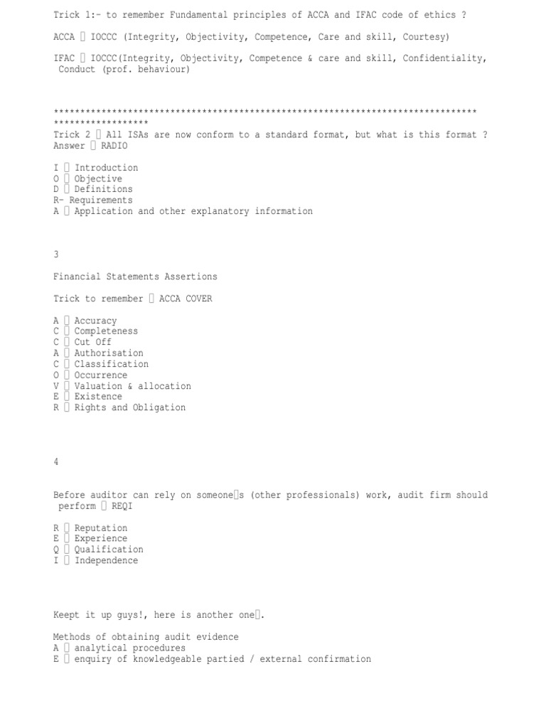 ACCA Exam Memory Aids and Tricks | PDF