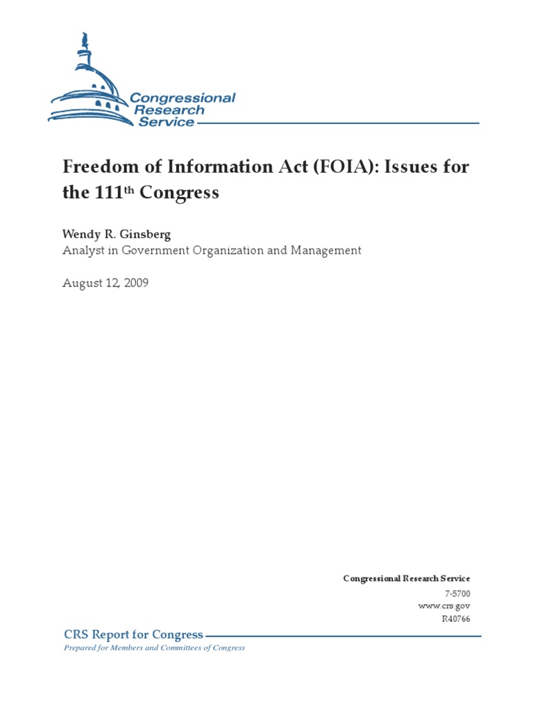 CRS - FOIA Issues For 111th Congress (Aug. 12, 2009) | Download Free ...