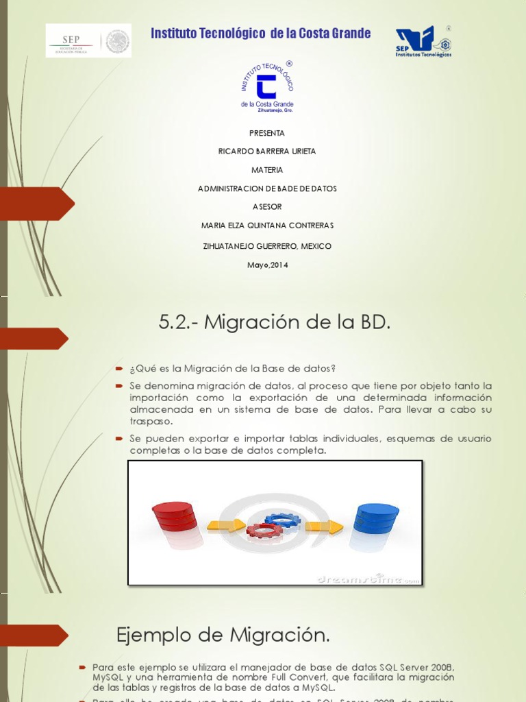 5.2.-Migracion de Base de Datos. | PDF | Mi sql | Bases de datos