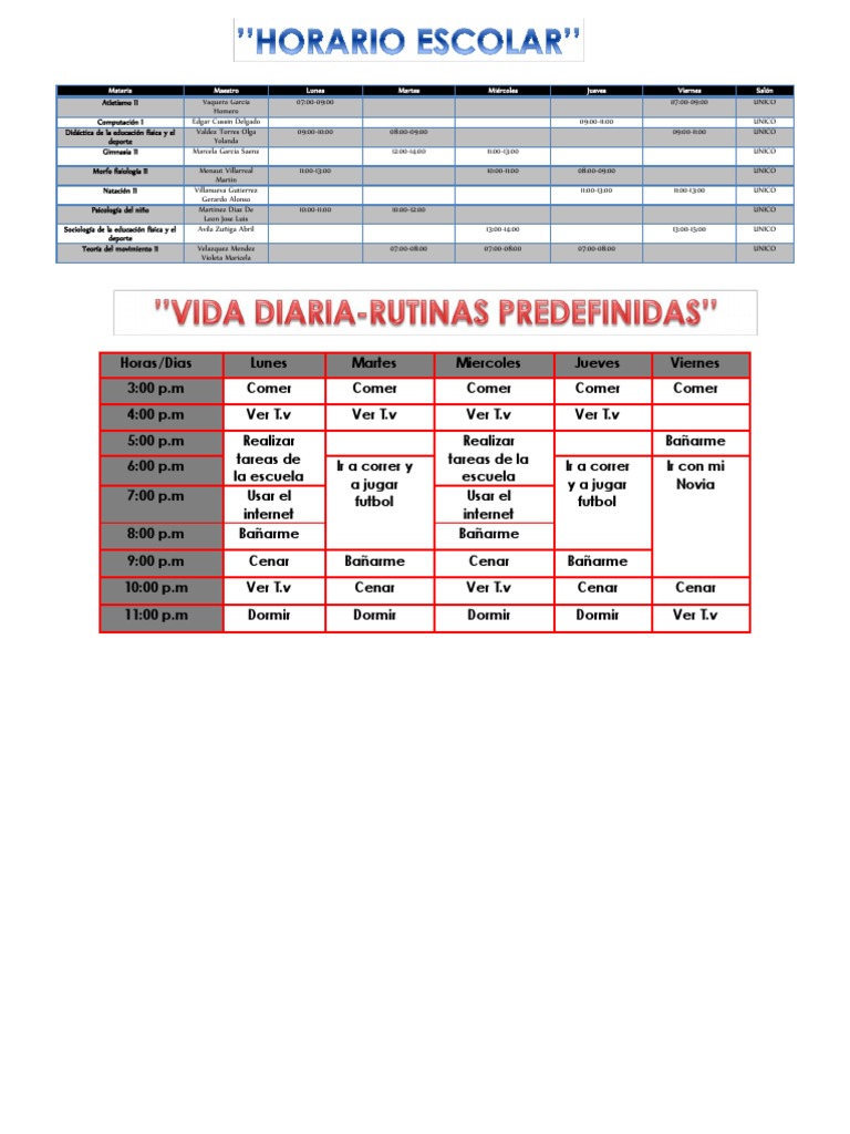 Horario Escolar | PDF