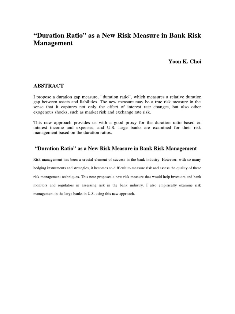 Duration Ratio As A Risk Management Tool | PDF | Bond Duration ...